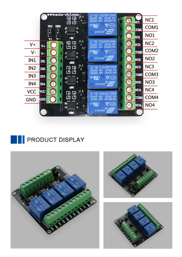 Dc 3v 5v 12v 24v Optocoupler Isolation Dual Power Control Switching Output 3.3v 4 Channel Relay ...