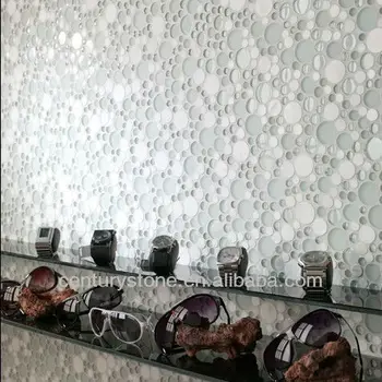 Bubble Round Super White Glass Mix Marble Mosaic Tile Decorative Wall ...