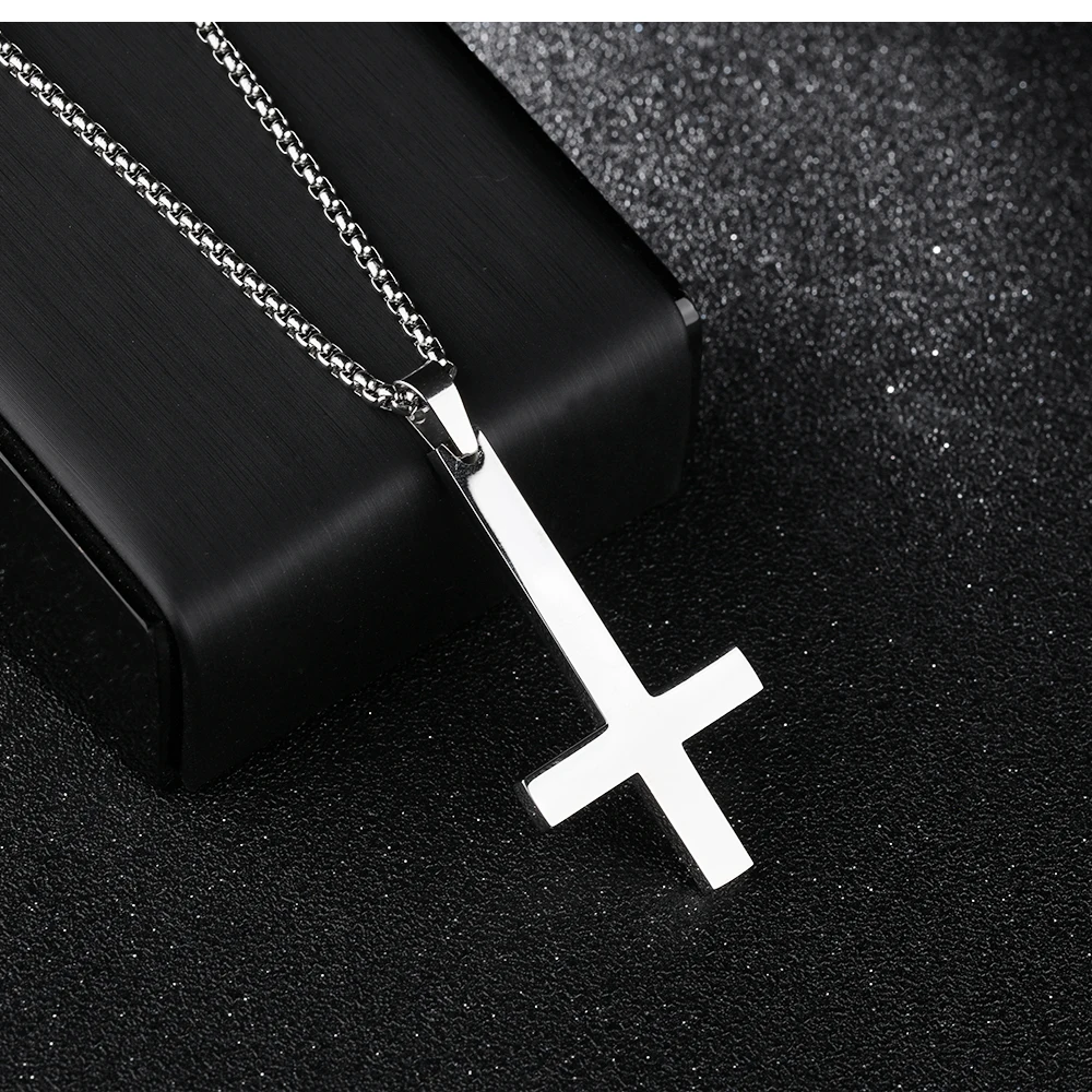 Black Gold Silver Stainless Steel Inverted Cross Pendant Necklace ...