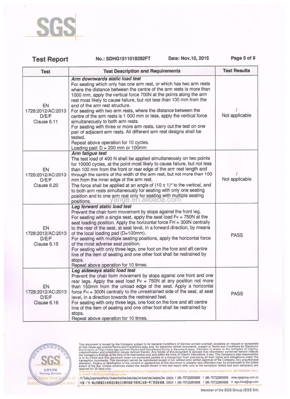 Outdoor Rattan Furniture Sgs En 581-1:2006 En 582-2:2009 Test - Buy ...