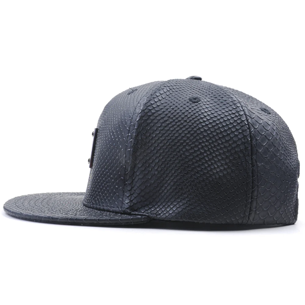 Fashion Mens Leather Snakeskin Brim Metal Plate Snapback Cap| Alibaba.com