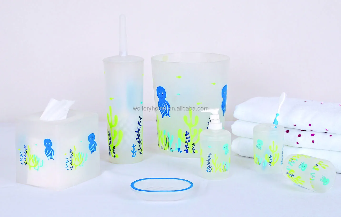 6pc Bath Set Including Tumbler/soap Dish/lotion Bottle/trash Can/tissue ...
