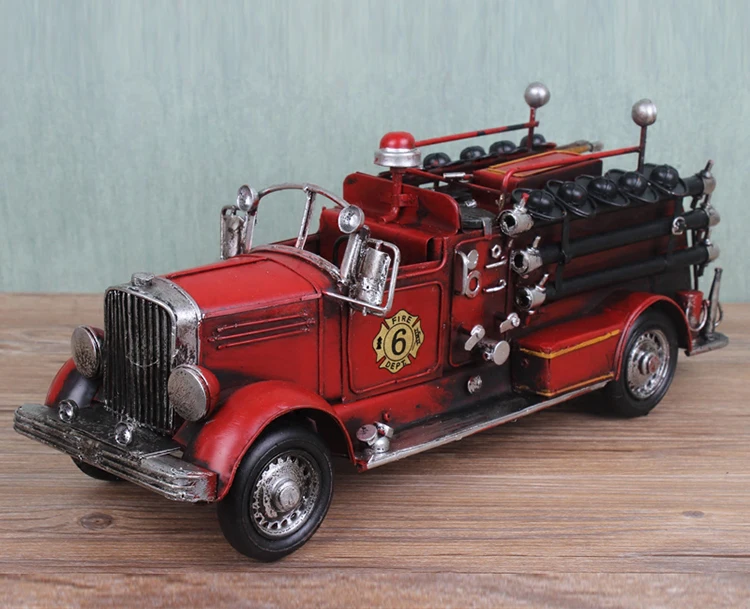 Metal Vintage Fire Truck Model Ornaments Figurine Retro Crafts Old ...