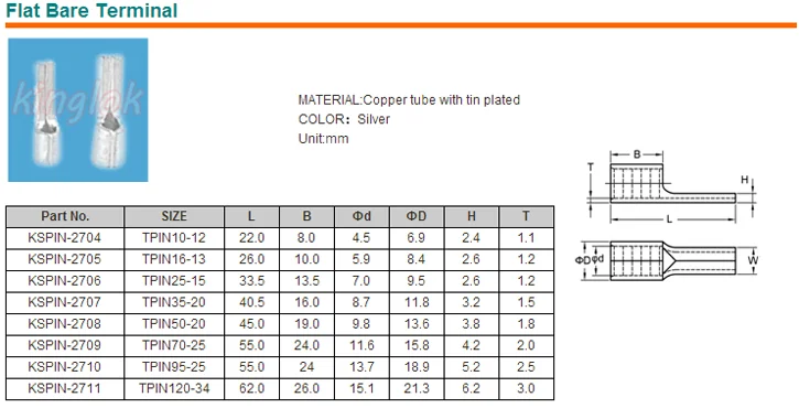 Flat Bare Terminal Tinned Copper Terminal Sizes Pcb Solder Terminal ...