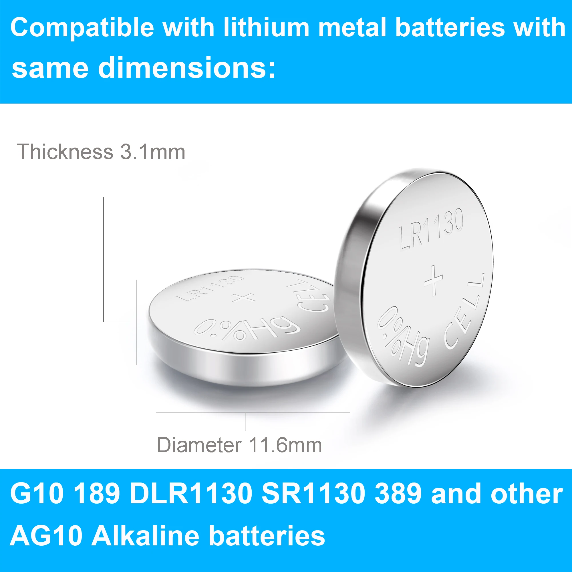 1.5v 0% Hg Mercury Free Alkaline Button Ag10 75mah Button Cell Battery ...