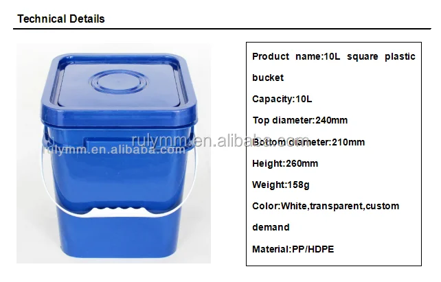 10L Clear Square Plastic Bucket - Food Grade & Customizable