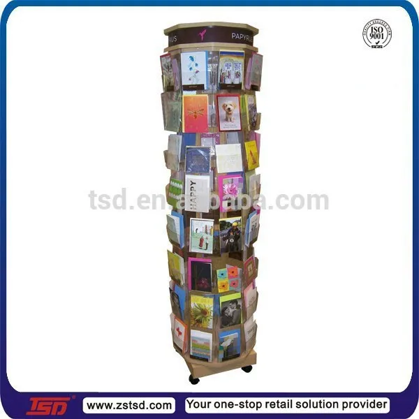 Custom Floor Wooden Rotating Greeting Card Display Stand,Poster Display ...
