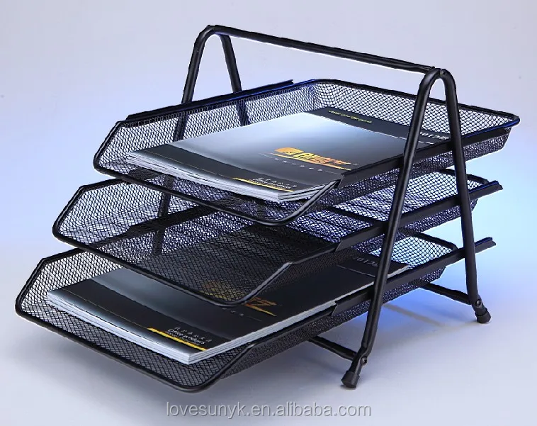 Office Metal Wire Mesh 3 Layers Desk Document Tray A4 Paper Organizer ...