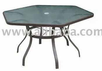 Patio Furniture Steel 52" Hexagonal Glass Dining Patio Table - Buy ...