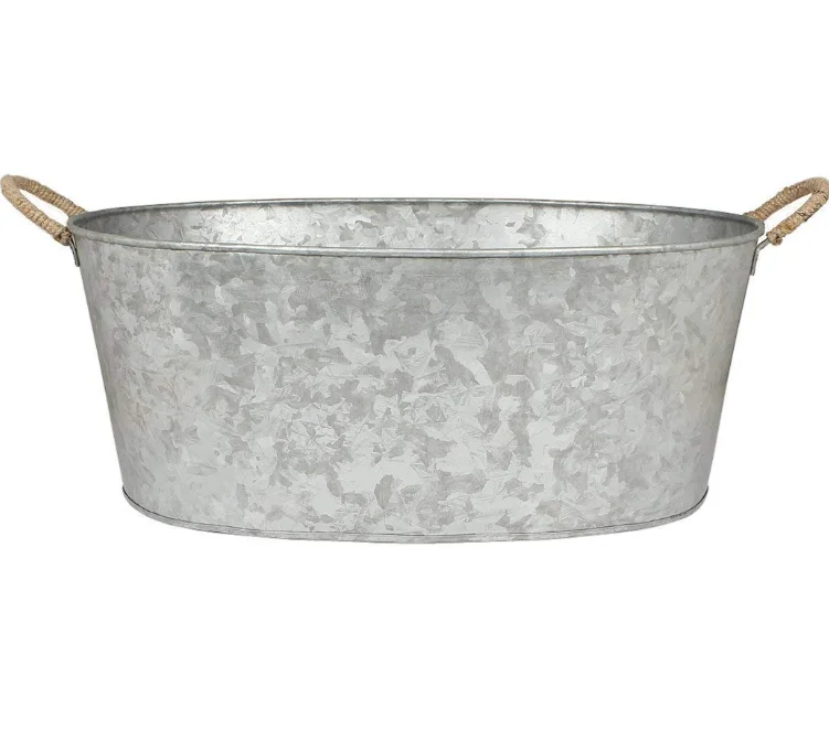 Country Rustic Metal Oval Galvanized Large Beer Beverage Cooler Tub ...