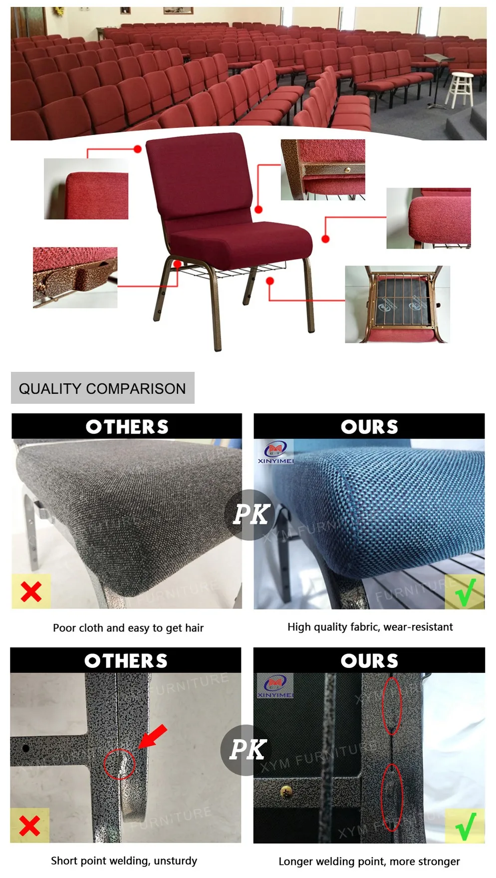 Stacking Interlocking Link Chair for Church - Factory Price