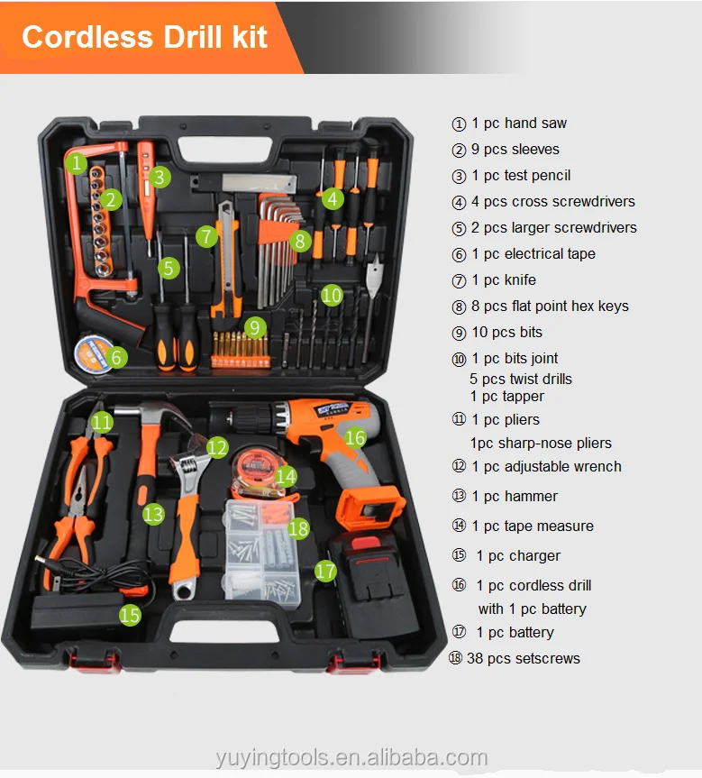 Universal Hand Tool Box Lithium Cordless Drill Combo Kits - Buy ...