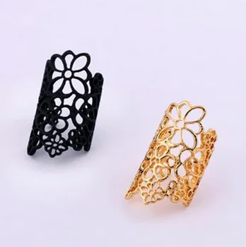 Cheap Costume Jewelry Rings Fashion Design Lace Ring Gold Black Hollow ...