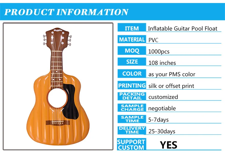 Heavy-duty Pvc Giant Inflatable Guitar Pool Float Durable Plastic ...
