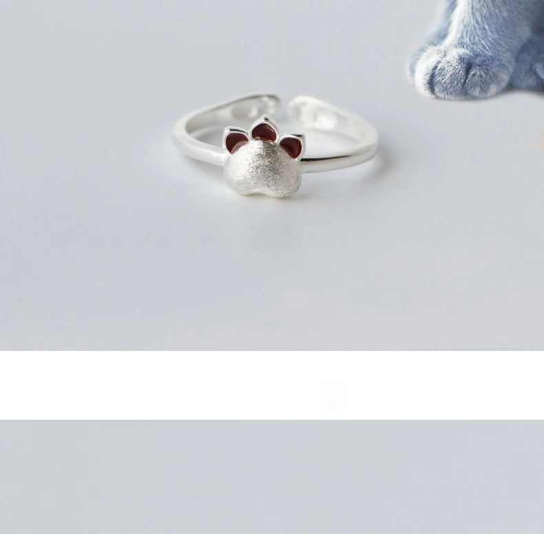 New Fashion Cute Sweet Ring Jewelry Gifts 925 Sterling Silver Cat Paw ...