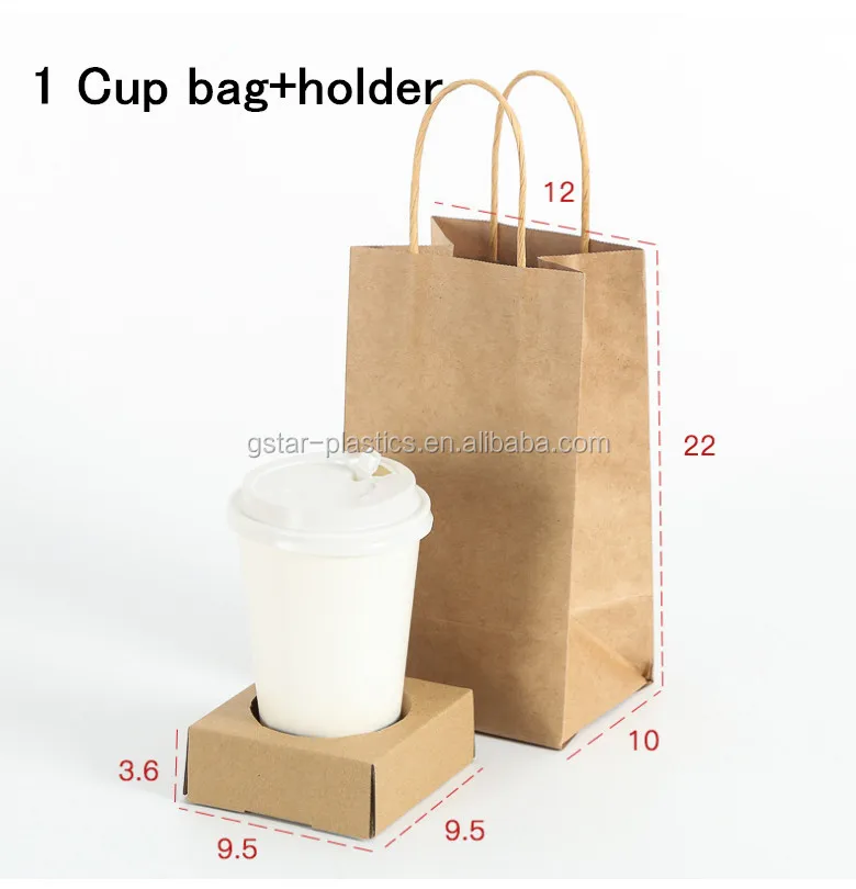 Full Set Of Cup Holder Bag Cup Carrier Bag Kraft For Bubble Tea Coffee ...