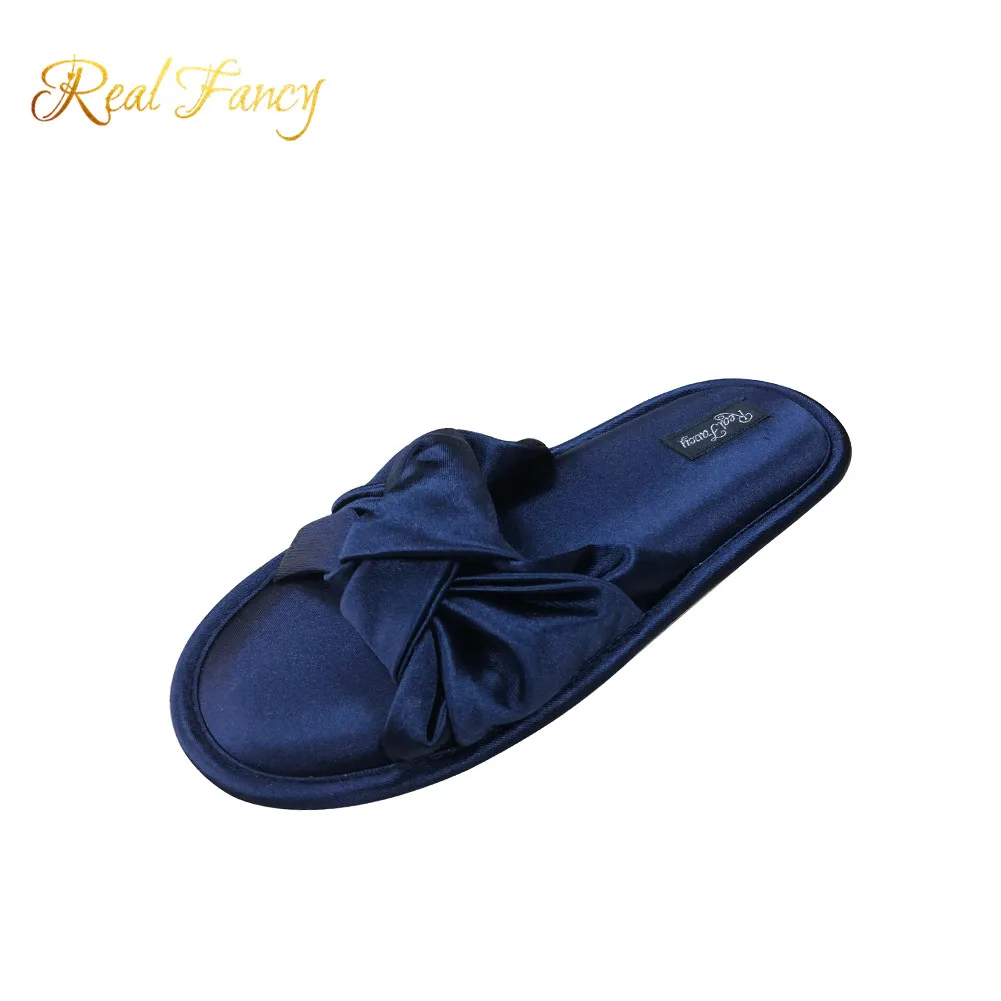 Wholesale Satin Navy Blue Indoor Open Toe Slippers For Women - Buy ...