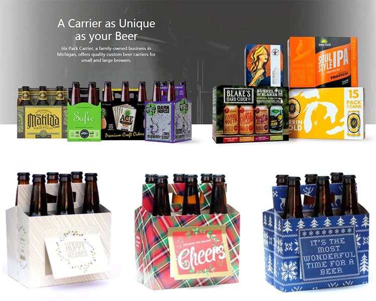 Custom Printing Kraft Paper 6 Pack Beer Bottle Carrier