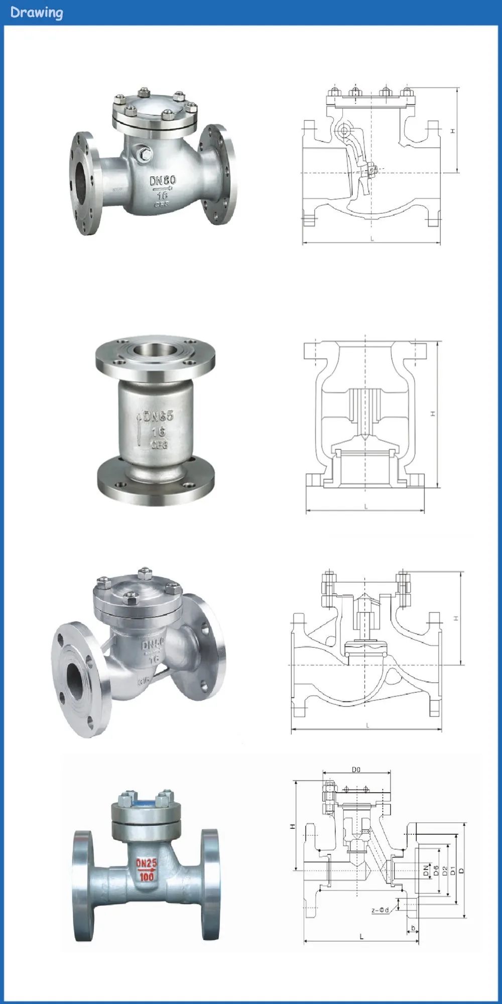 API ANSI PN16 PN25 PN40 PN64 Casting Stainless Steel Lift Check Valve