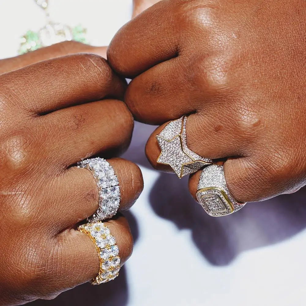 Krkc&co14k Gold Plated Square Iced Out Ring Bling Ring Platform Ring Cz ...