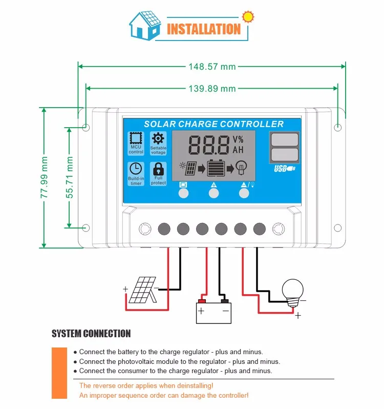 Powmr 12v 24v 40a Manual Pwm Solar Charge Controller With Dual Usb ...