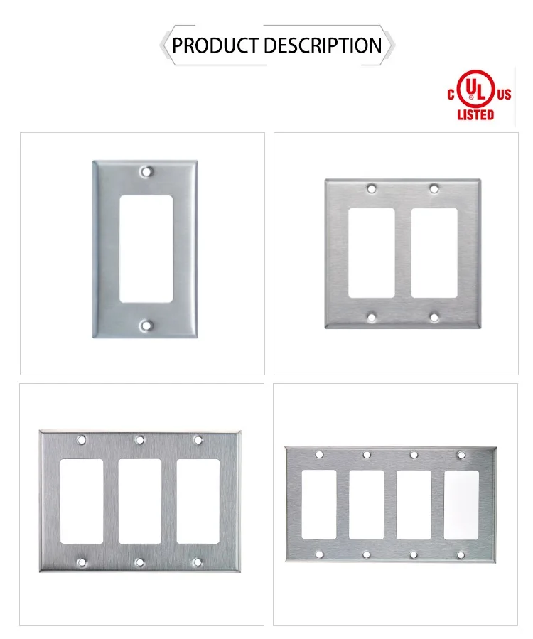 4-gang Decorate/gfci Wall Receptacle Cover Plate Stainless Steel Wall ...