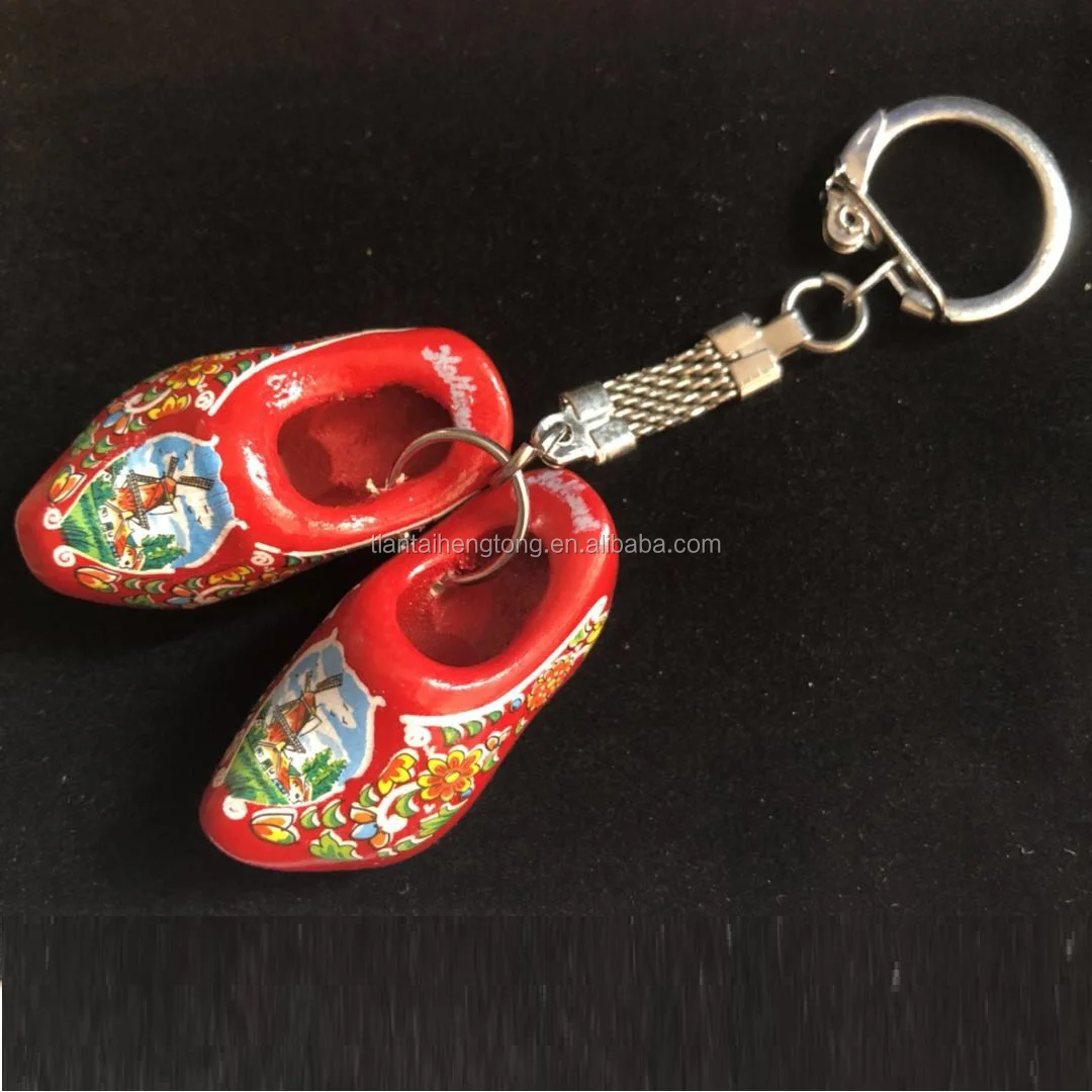 Red Wooden Shoe Keyring Dutch Shoe Key Chain With Custom Logo Craft ...