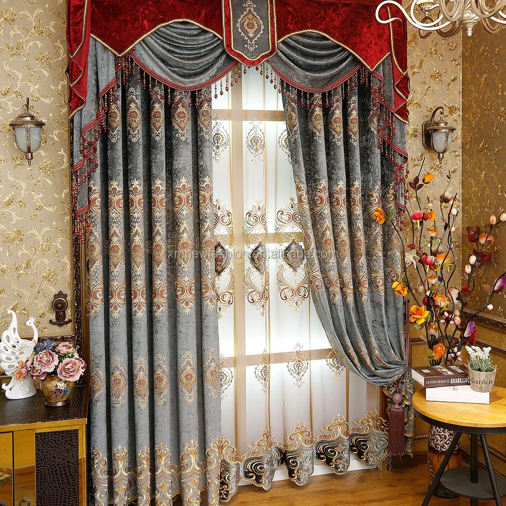 Luxury European Style Jacquard Window Curtain With Valance - Buy Luxury ...