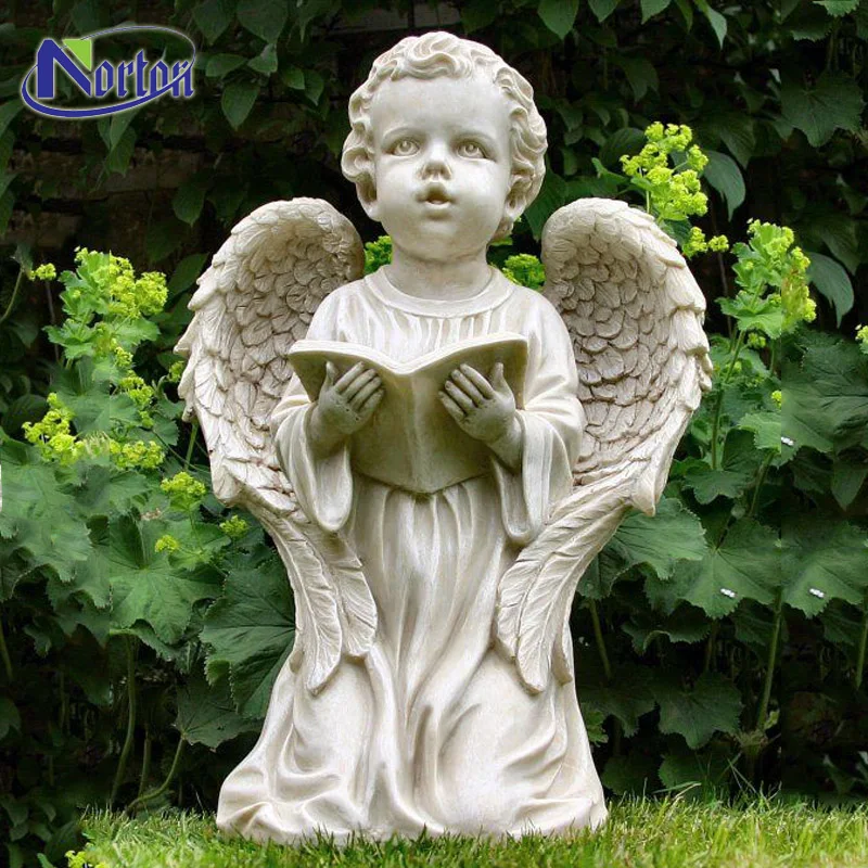 Modern Garden Yard Decorative Stone Sculpture Cute Little Angel Reading ...