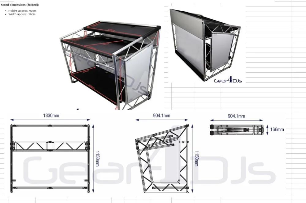 Foldable DJ Booth Portable - Standard Dimensions & LED Light