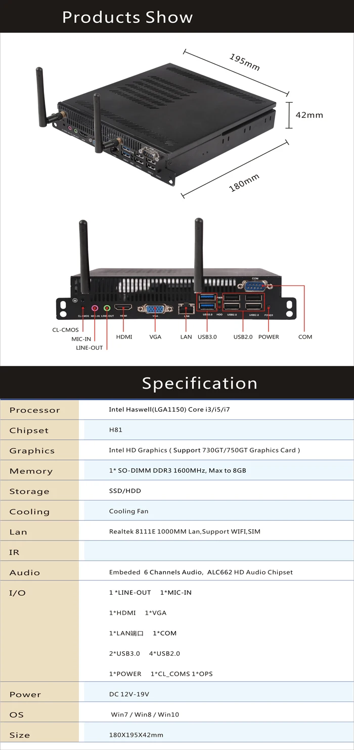 英特尔 H81 Ops Pc 工业迷你 Pc，带英特尔标准 Jae Ops 80pin 连接器 - Buy H81 迷你 Pc，h81 工业 ...