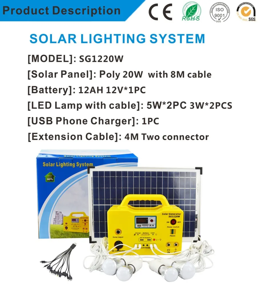 5w 10w 20w 30w Mini Solar Home Lighting System / Portable Dc Solar Kits ...