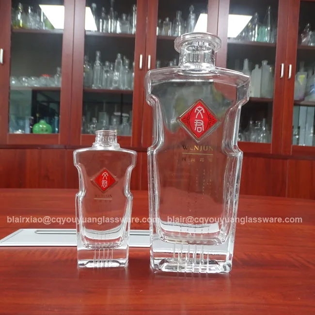 Clear Glass Square Alcohol 500ml Liquor Bottle Flint 0.5 Little Vodka ...