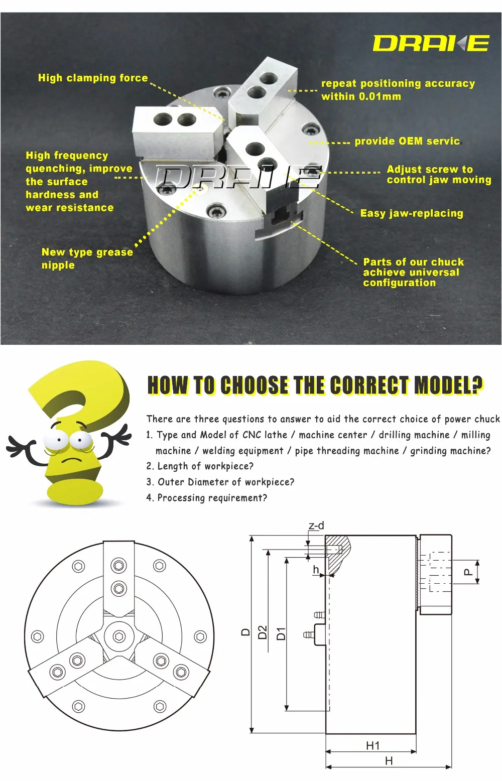 Air Operated 3 Jaw Pneumatic Clamps for CNC Lathe Machinery