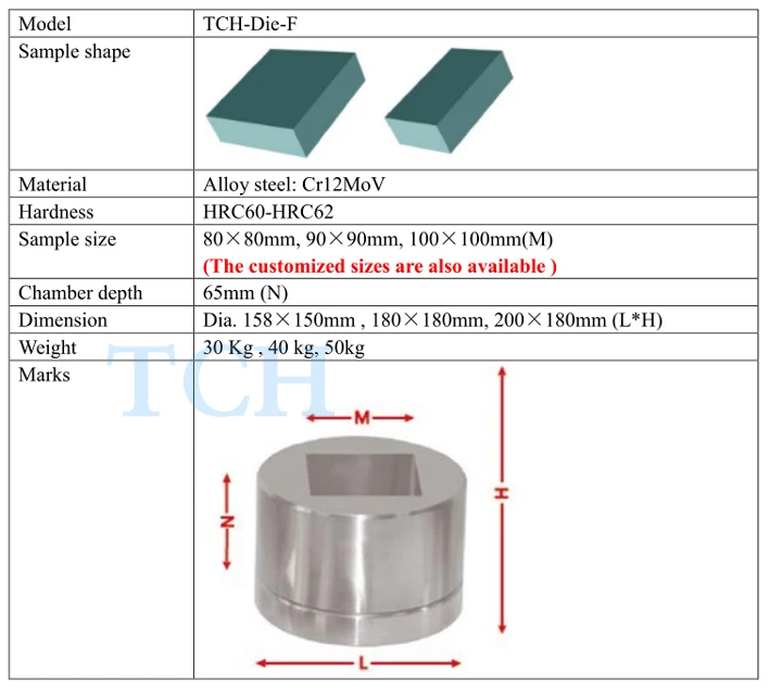 Rectangular Punch Powder Pellet Molds Pressing Die For Lab Hydraulic ...