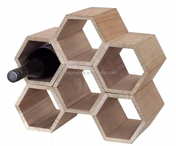 Hexagon Wooden Wine Rack - Customizable 6 Bottle Kitchen Tabletop ...