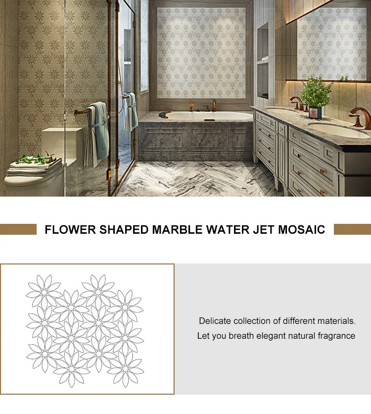 Mosaic Tile Flower Shaped Collection Marble Water Jet Mosaic - Buy ...