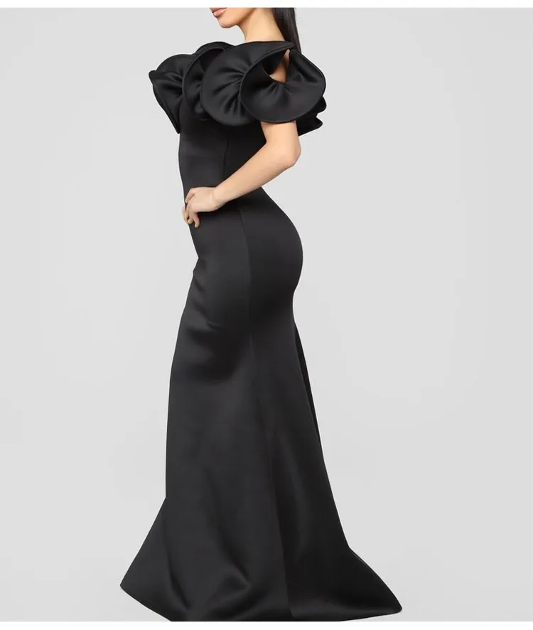 Floral Off Shoulder Evening Dress Gowns Structured Ruffle Maxi Dresses ...