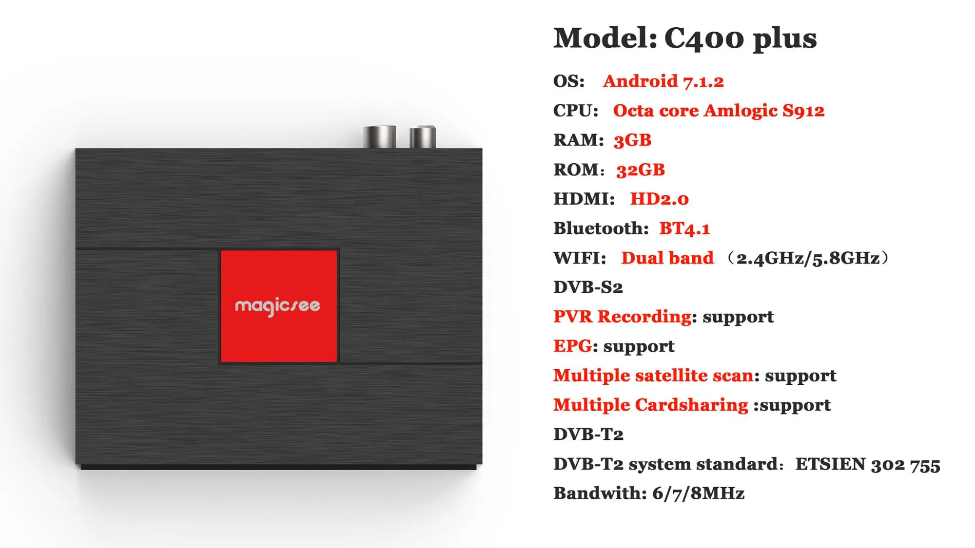 Hybird magicsee c400 plus DVB S2 T2/c Combo Android TV box, amlogic ...