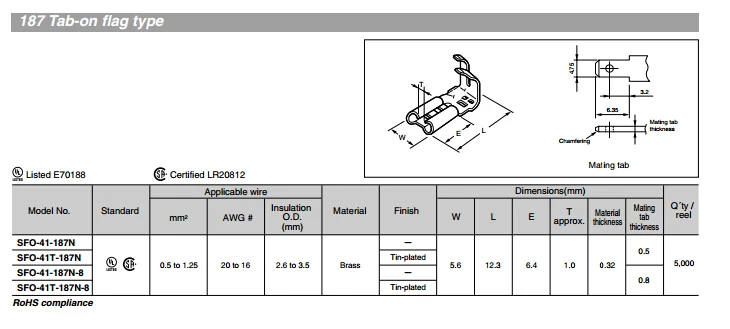 JST Tab-on Terminal 187 - Reliable Chain Terminal Connectors