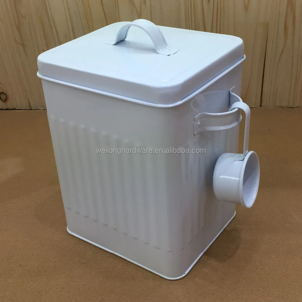 Home Large Square White Metal Laundry Powder Storage Box With Scoop ...