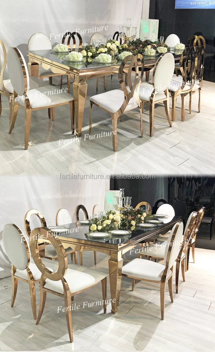 Modern 4 Legs Mirror Glass Top Oblong Banquet Dining Table For Wedding ...