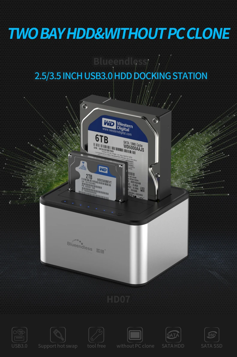 Dual Docking Clone Function Usb3.0 5gbps 2.5 3.5 Inch Sata Ide For Pc ...