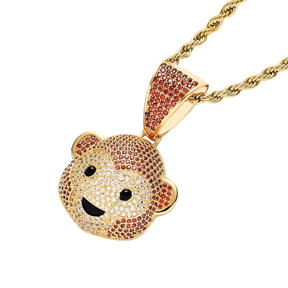 Hiphop Cute Animal Monkey Pendant Iced Out Aaa Cubic Zircon Stone Charm ...