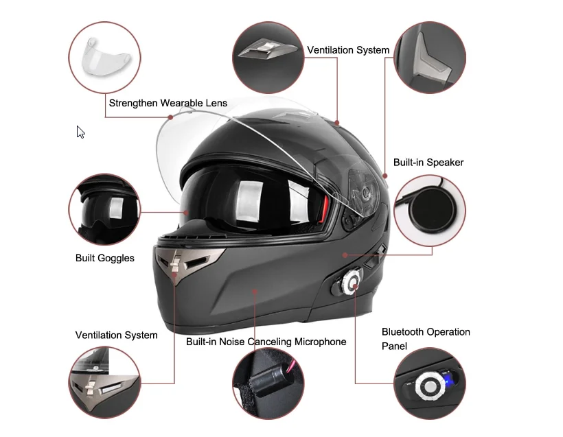 2017 New Design Motorcycle Helmet With Built In Bluetooth Intercom ...