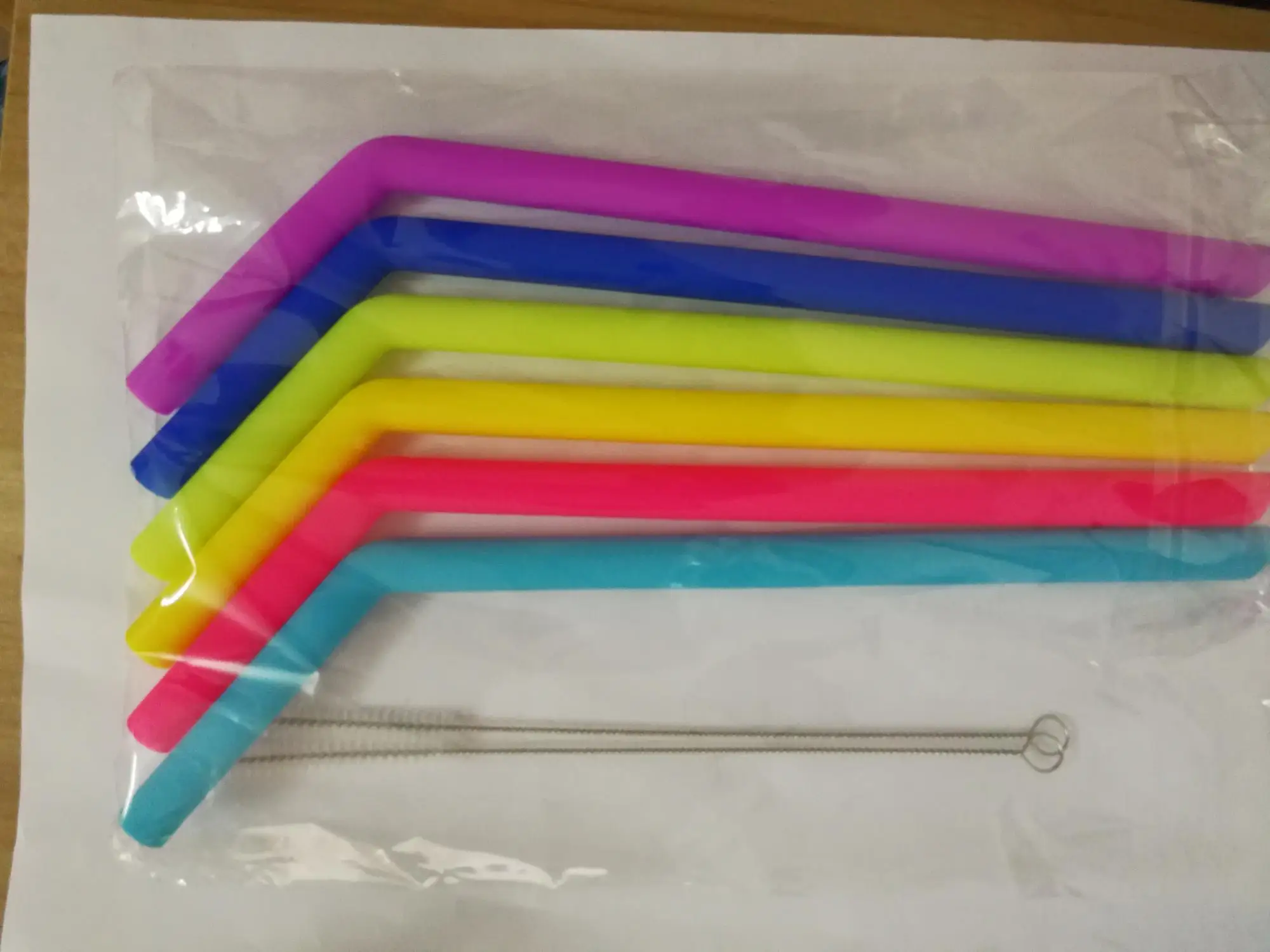 Food Grade Silicone Rubber Straws With Brushes Sets Of 6 With Polyester ...