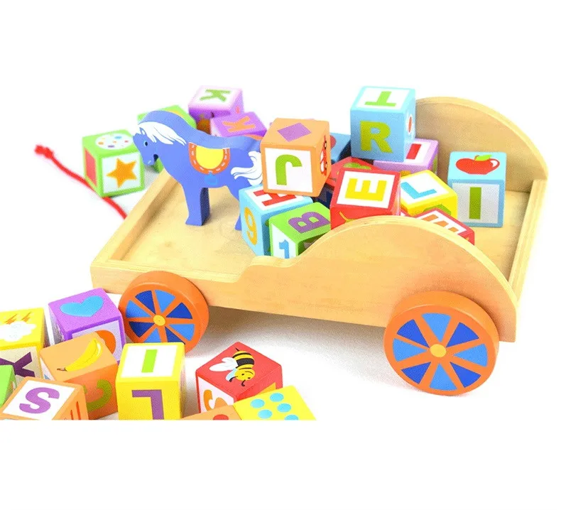 Wooden Educational Building Arabic Alphabet Blocks Bolcks Carriage Toy ...