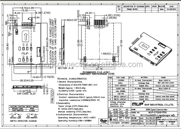 Mup-c720 Smart Card Reader Connector For 3g Mobile - Buy Push Sim Card Connector,Smt Card ...