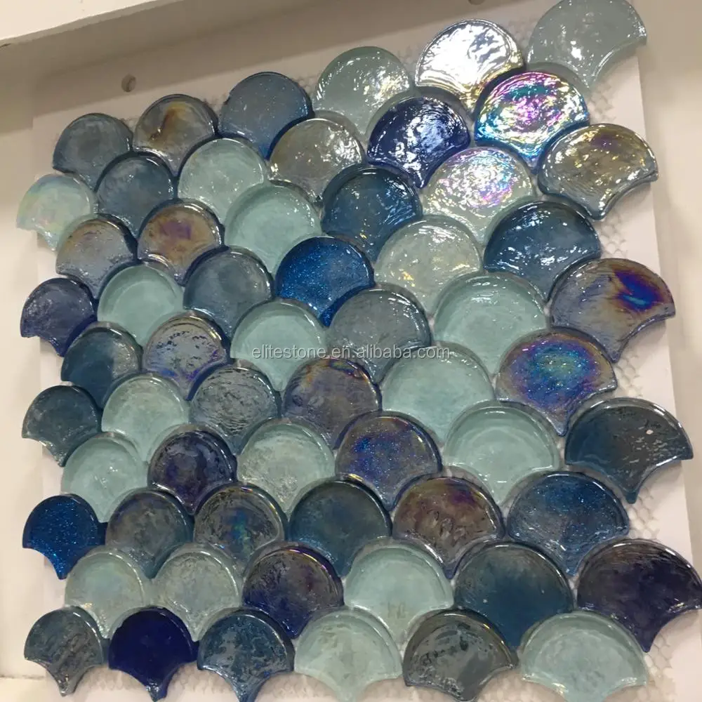 Iridescent Fish Scale Glass Mosaic Fan Shape Glass Mosaic - Buy Fish ...