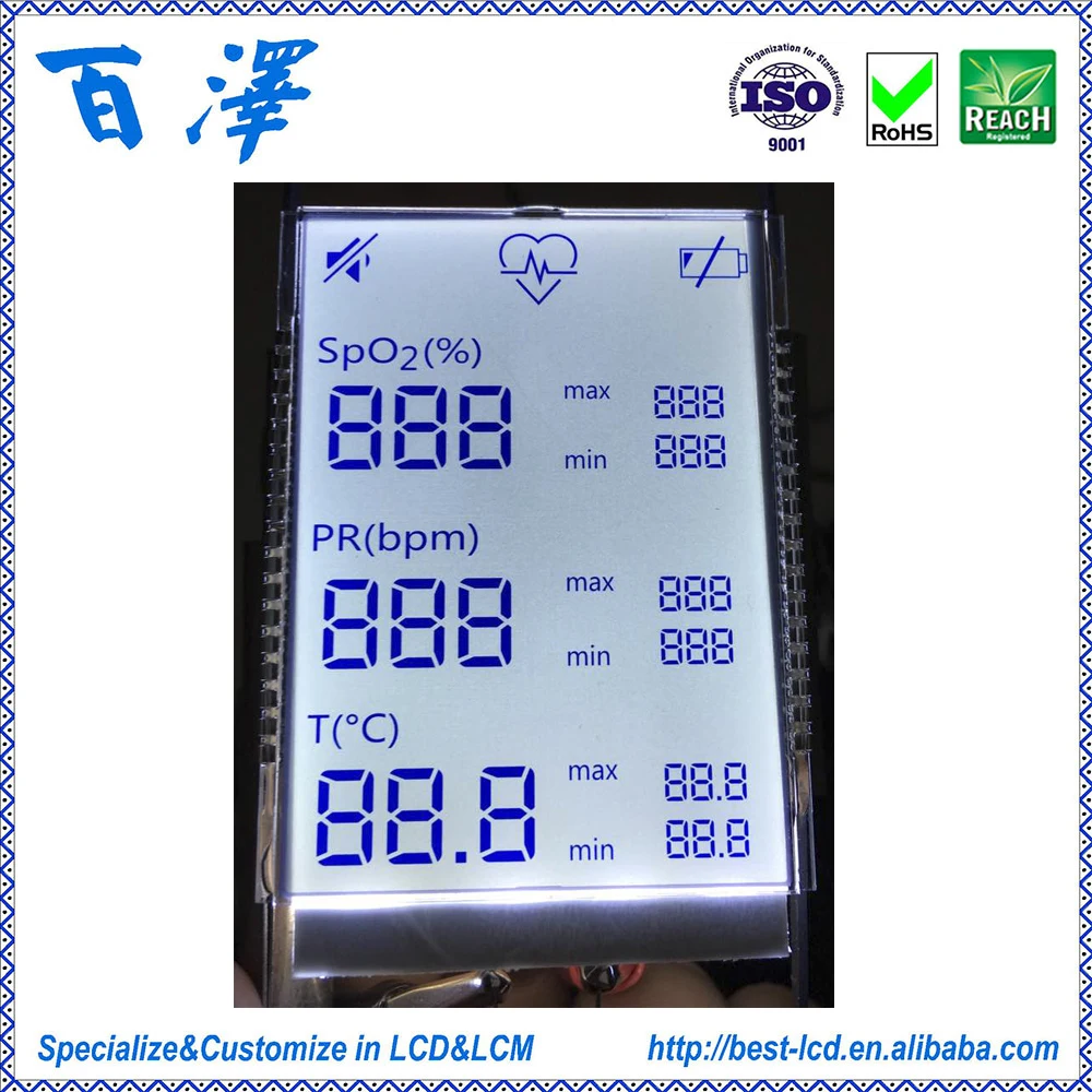 Custom Size Monochrome Lcd Screen 6 Digits 7 Segment Tn Lcd Panel For ...